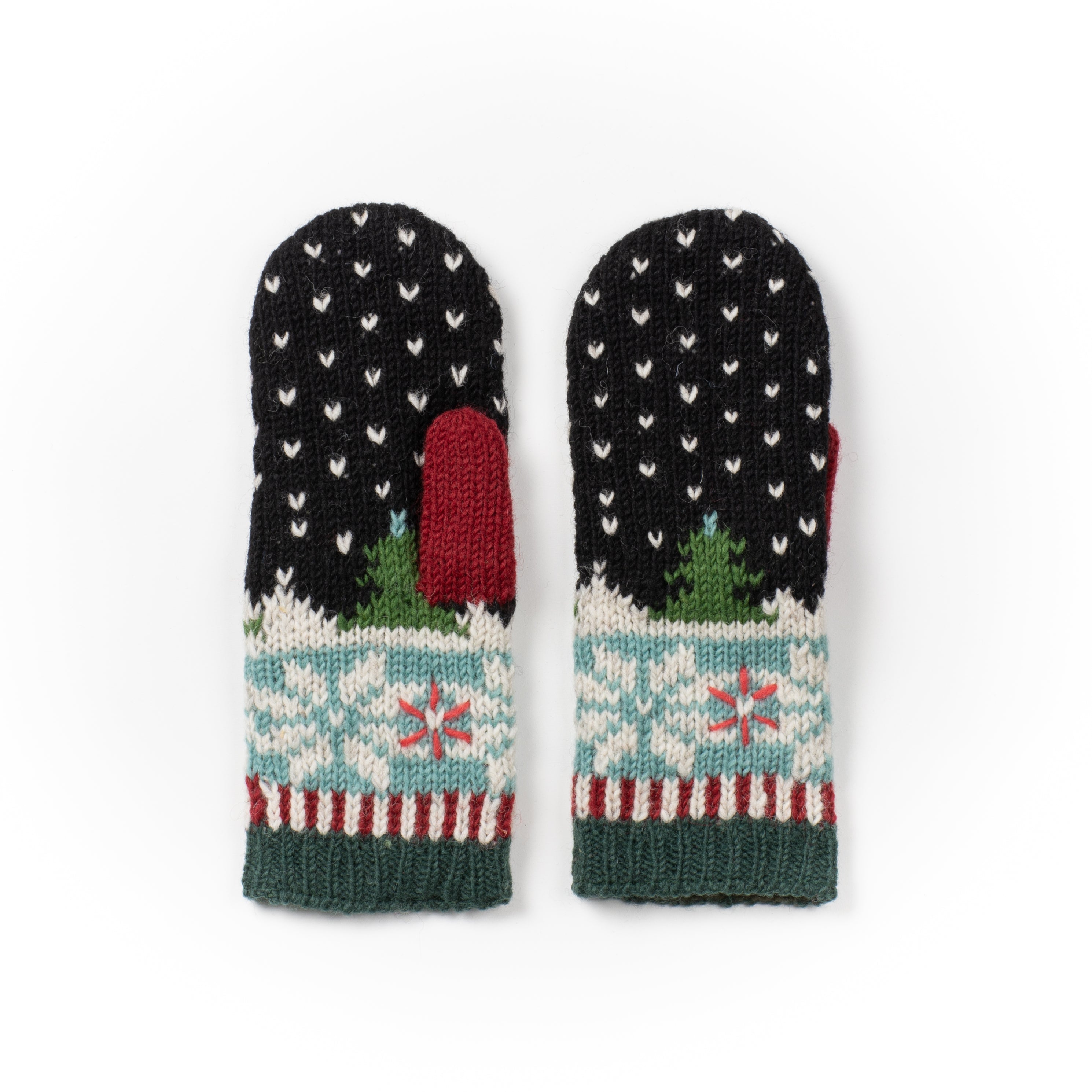 Noel Mittens - 100% Wool, Fair Isle snowflake, Fleece-Lined – Lost ...